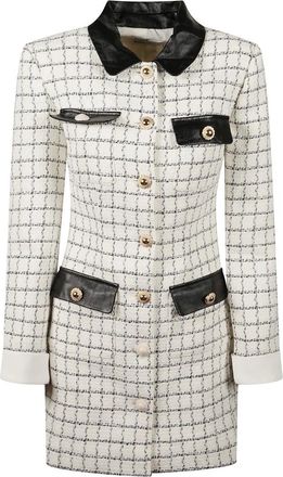 Self Portrait Femme, Robes, Blanc, Taille: 34 FR Check Bouclé Long Sleeve Mini Dress