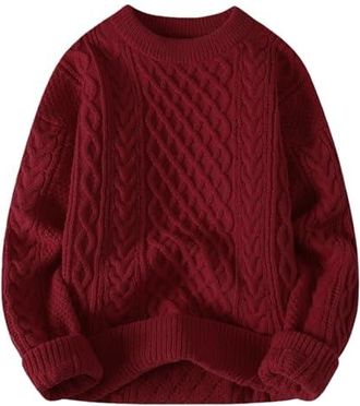 Generic Pull dautomne surdimensionn&eacute; en tricot torsad&eacute; &agrave; manches longues et col rond pour femme, chaud et d&eacute;contract&eacute;, pull dhiver unisexe en tricot torsad&eacute;, 