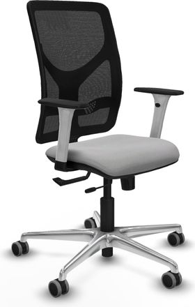 Piqueras y Crespo Schreibtischstuhl aus grauem Netzstoff, mit wei&szlig;en und schwarzen Armlehnen, h&ouml;henverstellbare Lendenwirbelst&uuml;tze, ausgestattet mit Syncro/Traslack und