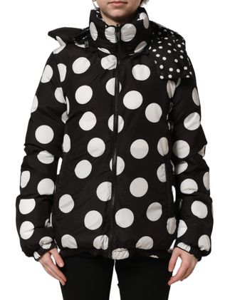 Dolce & Gabbana Womens Black White Polka Dot Hooded Blouson Jacket Polyester Clothing