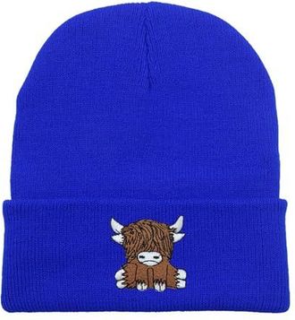 Generic 2026 Schottische Hochlandkuh Mtze Handschuhe Fr Damen Sße Kuh Strickmtze Warme Hip Hop Hiver Unisexe Skimtze, bleu, taille unique