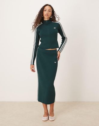 adidas Originals Adicolor - Jupe en maille &agrave; logo 3 bandes - Vert-Bleu marine