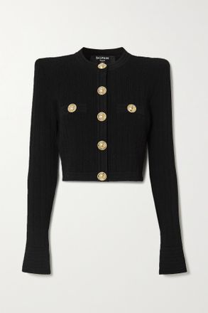 Balmain Verkürzter Blazer Aus Jacquard-strick Mit Zierknöpfen - Schwarz