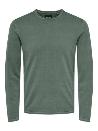 Only & Sons Rundhalspullover ONLY & SONS ONSGASTON REG 12 WASH CREW KNIT CS OTL, Herren, Gr. XXL, laurel wreath, Strick, Obermaterial: 100% Baumwolle, unifarben, 