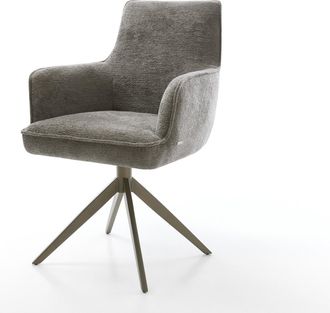 DELIFE Drehstuhl Heira-Flex mit Armlehnen Boucl&eacute; Soft Schlamm Kreuzgestell breit Effektfinish Titan 360&deg; drehbar Wippfunktion Taschenfederkern, Esszimmerst&uuml;h