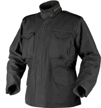 Helikon-Tex Taktische Feldjacke M65 - Outdoor, Militär, 4 Taschen, Kapuze - Winddichte Outdoorjacke - Schwarz - Größe 2XL