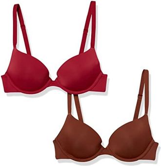 Amazon Essentials Soutien-Gorge à décolleté Plongeant avec Doublure légère-Couleurs abandonnées Femme, Lot de 2, Bordeaux/Chocolat, 105D