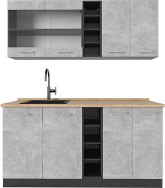 Vicco Singleküche R-Line, Küchenzeile Single, Beton/Anthrazit, 160 cm ohne Arbeitsplatte