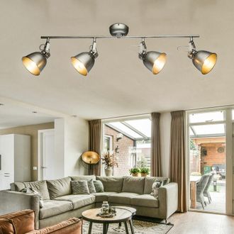 Globo Lighting Plafonnier spot salle &agrave; manger plafonnier salon argent, spots orientables, 4x E14, LxlxH 83x11,5x21,6 cm