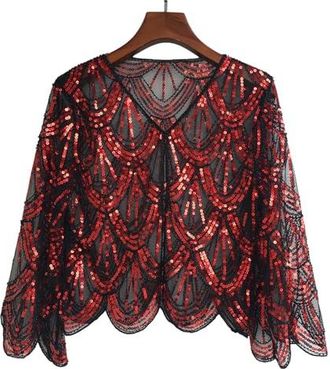 Generic Poncho Femme Hiver Chaud Chale Femme Hiver Chaud Cape Femme Effet enveloppant Ch&acirc;le Ann&eacute;es 20 Paillettes Perles Cape Mariage Soir&eacute;e Flapper