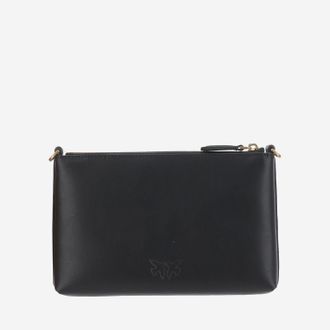 Pinko Womens Leather Clutch Bag With Logo Black Shoulder