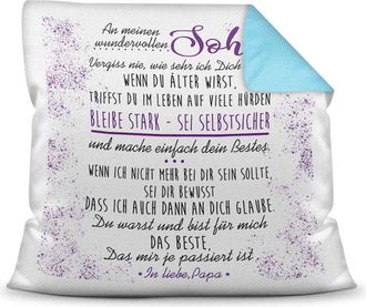 Tassendruck Familie-Kissen mit Spruch von dem Vater für den Sohn - Kissenbezug inklusive Kissen/Verwandte/Geschenk-Idee/Liebling/Kinder/Farbkissen Rückseite Himme