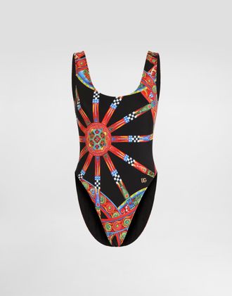 Dolce & Gabbana Badeanzug Im Olympiaschnitt Mit Carretto-print - Frau Bademode Multicolor 1