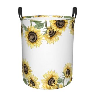 Generic Aquarell-Sonnenblumen Korb W&auml;sche Rund W&auml;schesammler Mit Henkel W&auml;scheeimer F&uuml;r Schlafzimmer Lagerung W&auml;schesack
