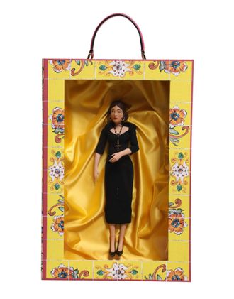 Dolce & Gabbana Womens Black Dress Ceramic Porcelain Fashion Leather Sicily Dolls Silk Accessory