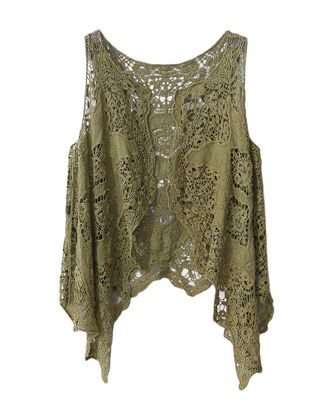 ORANDESIGNE Damen Weste Cardigan Sommer Hippie Gilet H&auml;keln Hohl Spitze Irregular Boho &Auml;rmellos Cardigan Kurz Weste Outerwear Irregular Weste Strickjacke Beachwea