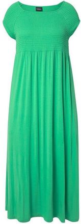Ulla Popken Maxikleid Kleid A-Linie gesmokt Carr&eacute;-Ausschnitt Halbarm