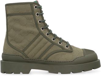 Gucci Mens Military Green Laced Ankle Boots Cotton