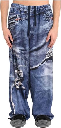 Miharayasuhiro Mihara Yasuhiro, Homme, Pantalons, Bleu, Taille: S Pantalon Large Imprim&eacute; Archive Trompe-loeil