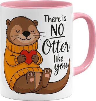 OM3 There is no Otter like you Kaffee-Tasse mit Spruch - Spruchtasse Seeotter Motiv - Keramik Becher - 325ml - Beidseitig Bedruckt - Rosa