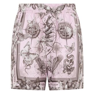 Philipp Plein Femme, Shorts, Rose, Taille: 40 FR Silk Shorts Butterfly Tattoo