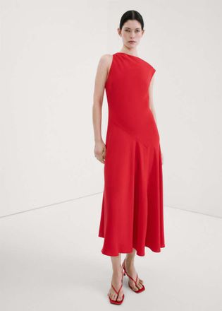 Mango Midikleid mit asymmetrischem &Auml;rmel rot - Damen - XS - MANGO