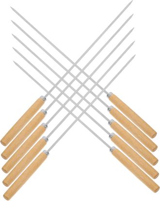 Garneck 50 Stück Edelstahl BBQ Grillspieße mit Rutschfestem Holzgriff Lange Flache Fleisch Gemüsespieße Hitzebeständig Wiederverwendbar für Schaschlik und Mar