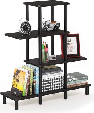 Furinno Deko-Regal mit 4 Ebenen, holz, Espresso/Schwarz, 29.49 x 94 x 100.2 cm