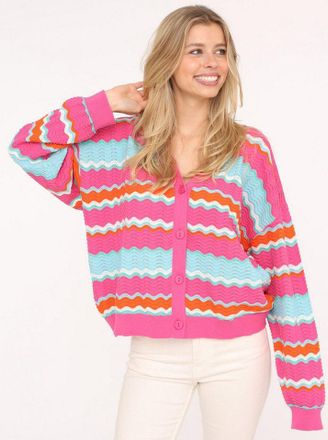 Zwillingsherz Strickjacke Wellen-Muster, Langarm, V-Ausschnitt, Baumwolle, Kn&ouml;pfe