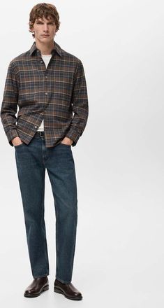 Mango Chemise 100 % coton flanelle carreaux tabac - Homme - XL - MANGO MAN