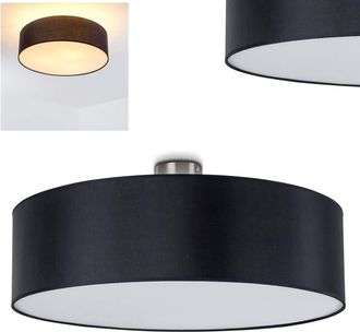 HOFSTEIN Deckenleuchte Foggia, runde Deckenlampe mit Lampenschirm aus Stoff in Schwarz/Weiß, Ø 60 cm, 3 x E27-Fassung, Retro-Design, ohne Leuchtmittel