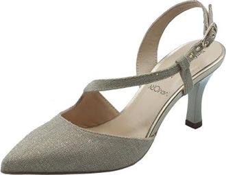 Nero Giardini E607010DE Lino Lurex Sandales &agrave; pointe &eacute;l&eacute;gantes pour femme en tissu brillant, beige, 37 EU