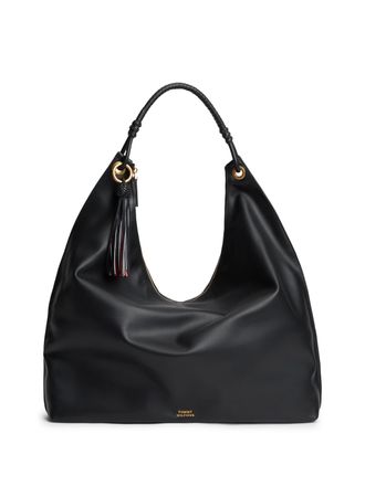 Tommy Hilfiger Hobo TOMMY HILFIGER TH STATEMENT LEATHER HOBO, Damen, Gr. B/H/T: 45cm x 37,5cm x 10cm, schwarz, Leder, unifarben, Taschen Hobo, Damen Umh&auml;ngetasche, S