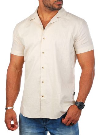 Carisma Herren Leinen Baumwoll Mix Casual Hemd Kurzarm Regular fit 9212, Gr&ouml;sse:3XL, Farbe:Beige