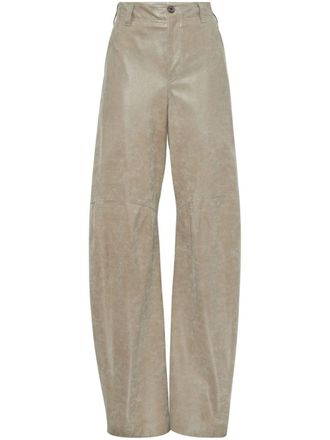 Brunello Cucinelli pantalon en cuir &agrave; effet enduit - Tons neutres