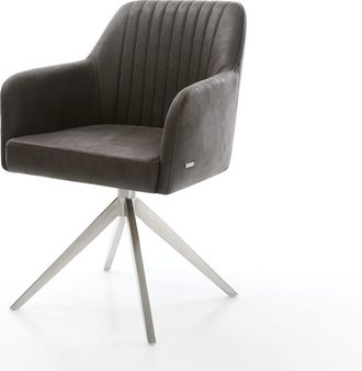 DELIFE Drehstuhl Greg-Flex Mikrofaser Anthrazit Vintage Kreuzgestell breit Edelstahl 360° drehbar Wippfunktion Taschenfederkern, Esszimmerstühle