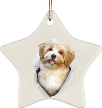 Generic Weihnachtsdeko Keramik Christbaumschmuck Anhänger Mit Schnur Weihnachtsschmuck Weihnachtsanhänger Lustiger Havaneser Hund Gold Kommt Aus Rissiger Wand