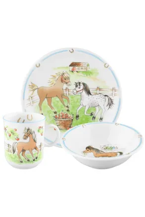 SELTMANN WEIDEN Kindergeschirrset Kindertr&auml;ume, Gr&uuml;n, Wei&szlig;, Hellbraun, Keramik, 3-teilig, Tier, 21x20x21 cm, F&uuml;ttern, Kindergeschirr