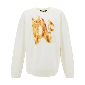 Palm Angels Burning Monogram Crewneck - - Sweatshirts & Hoodies - Herren - Wei&szlig; - M