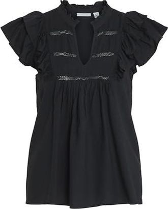 Vila Vila Vivisia C/S Haut à col en V, Black Beauty, 38 Femmes