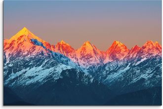 Paul Sinus Art 120x80cm Leinwandbild auf Keilrahmen Indien Himalaya Gebirge Sonnenuntergang Wandbild auf Leinwand als Panorama