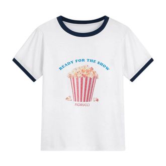 Fiorucci Femme, Tops, Blanc, Taille: 38 FR T-shirt imprim&eacute; Popcorn