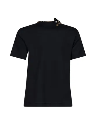 Burberry Womens T-Shirt With Check Ties, Black Cotton T-Shirts & Jerseys