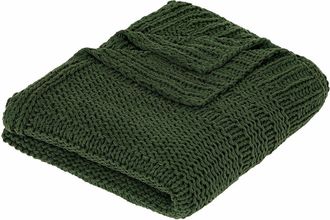 Loberon Plaid Gail, von Hand Gestrickt, Weich & Kuschelig, Klassisches Design, Tagesdecke, Überwurf, Wohntextilien, Baumwolle, grün