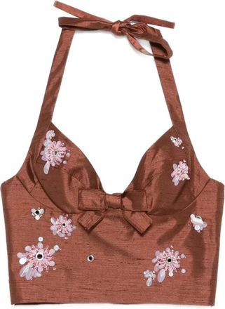 Shushu/Tong Shushu/Tong, Femme, Tops, Brun, Taille: 34 FR Haut Orn&eacute; de Perles et de Noeuds