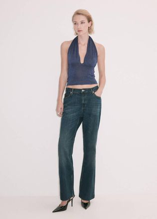 Mango Top halter brillant bleu marine - Femme - S - MANGO