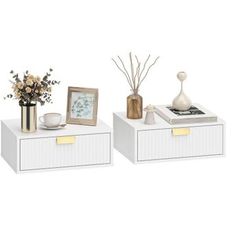 HOMCOM Lot de 2 tables de chevet murales - HOMCOM - avec tiroir ondul&eacute; - bois - 40 x 30 x 15 cm - blanc