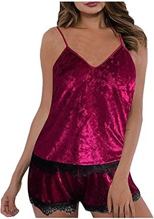 Generic Ensemble de lingerie sexy pour femme - Ensemble de sous-v&ecirc;tements sexy en dentelle - Pyjamas - Lingerie paillet&eacute;e, rouge, L