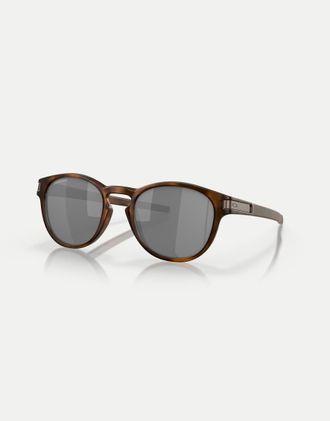 Oakley latch - Lunettes de soleil rondes avec verres gris effet miroir - Marron mat écaille de tortue