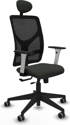 Piqueras y Crespo B&uuml;rostuhl mit schwarzen und wei&szlig;en Armlehnen, h&ouml;henverstellbare Lendenwirbelst&uuml;tze und festes Kopfteil, ausgestattet mit Syncro/Traslack. Schwarz/Schw